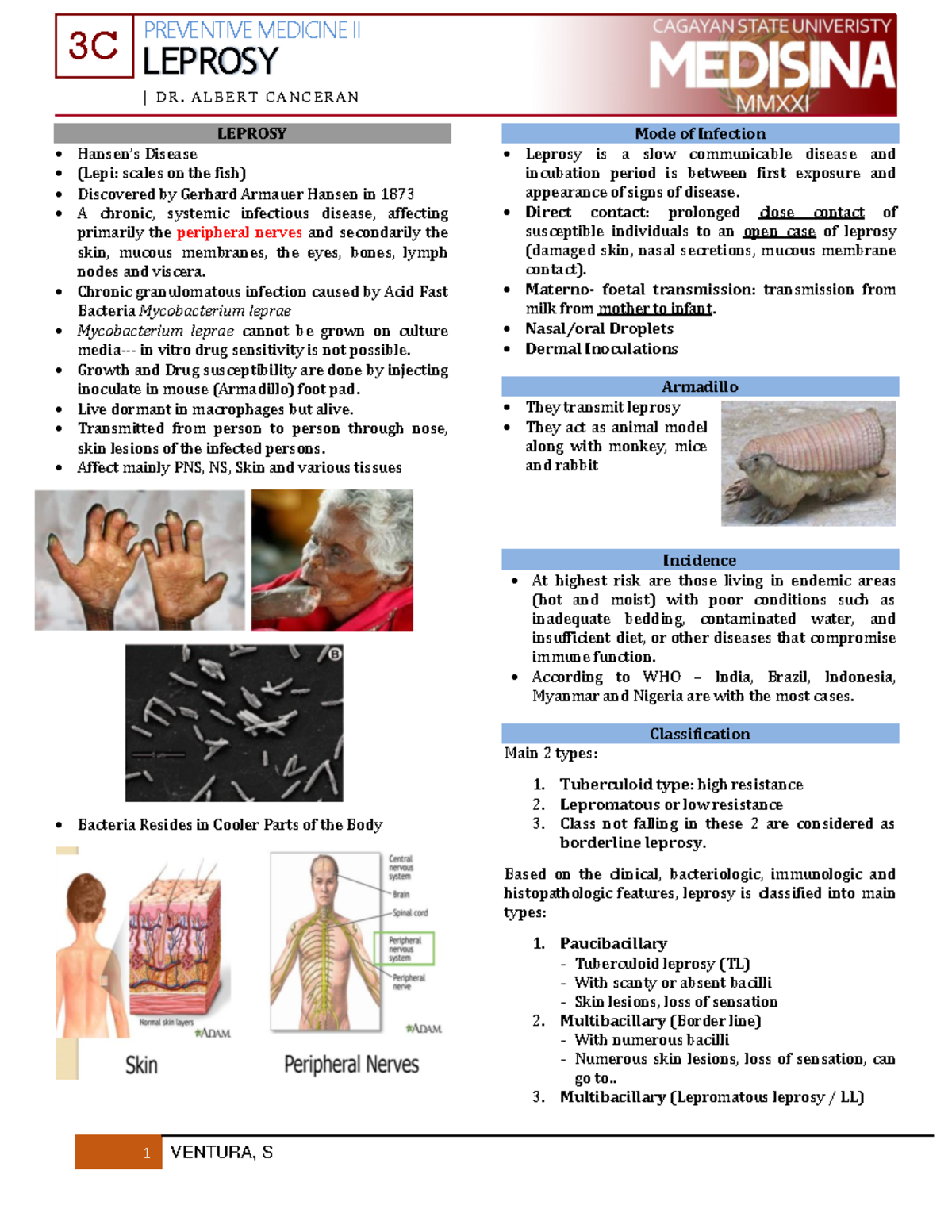 Leprosy - notes - PREVENTIVE MEDICINE II LEPROSY | D R. A L B E R T C A ...