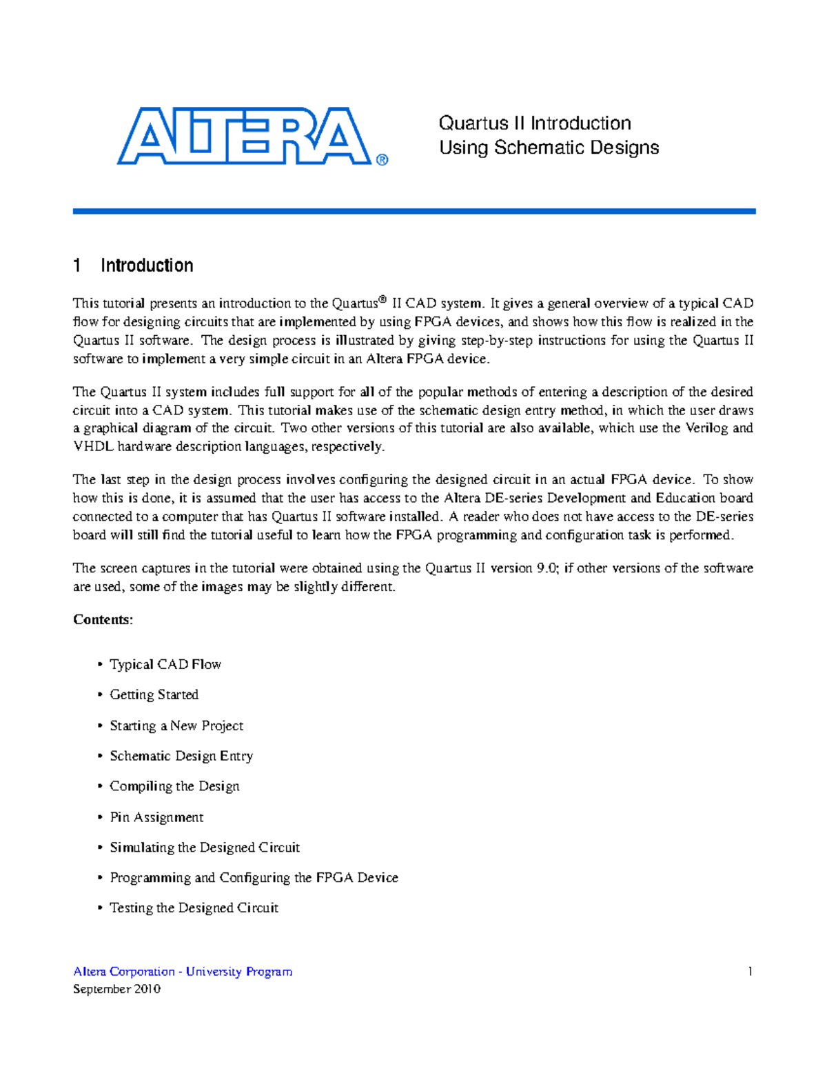 Quartus II Introduction Schematic - It gives a general overview of a typical CAD flow for ...