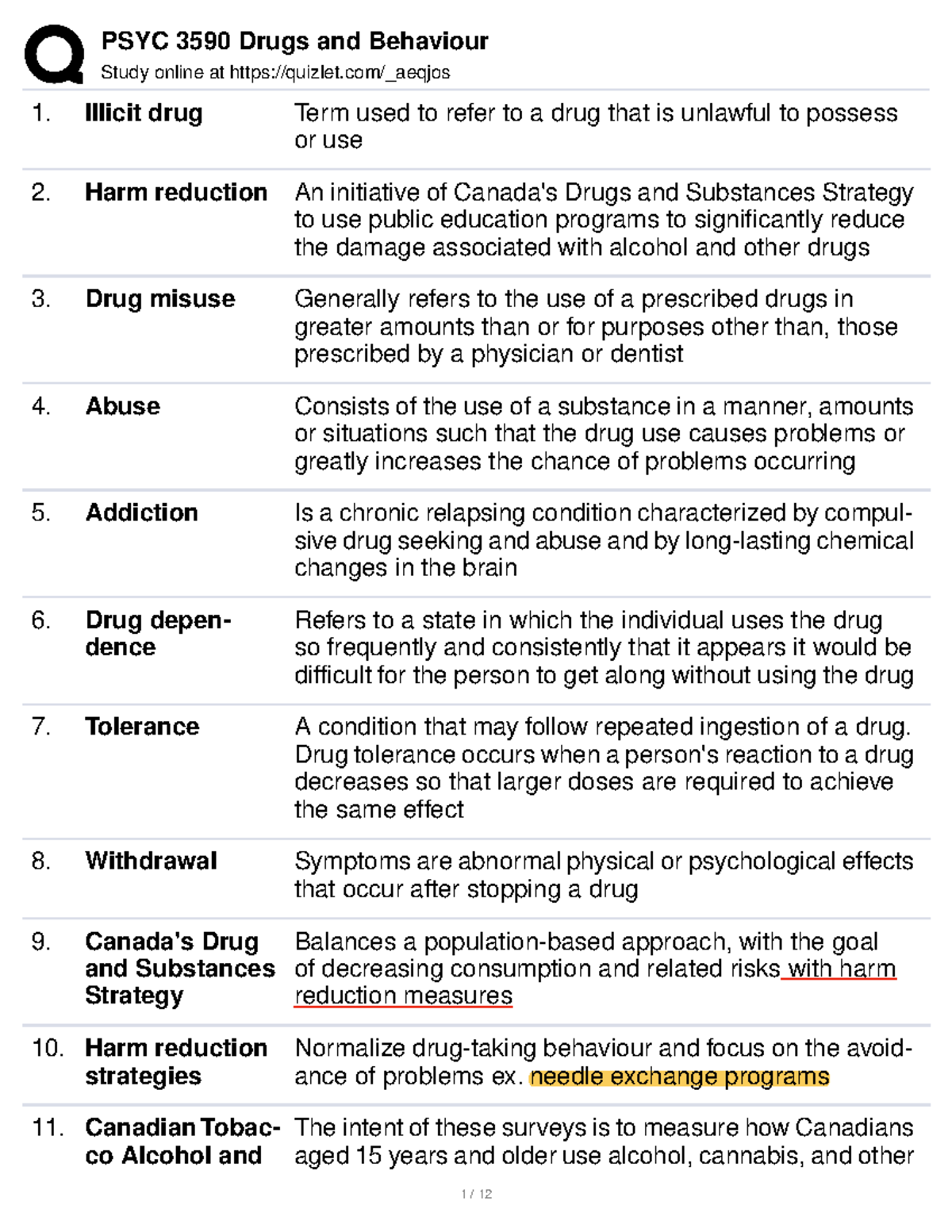 Key terms - Notes - Study online at quizlet/_aeqjos Illicit drug Term ...