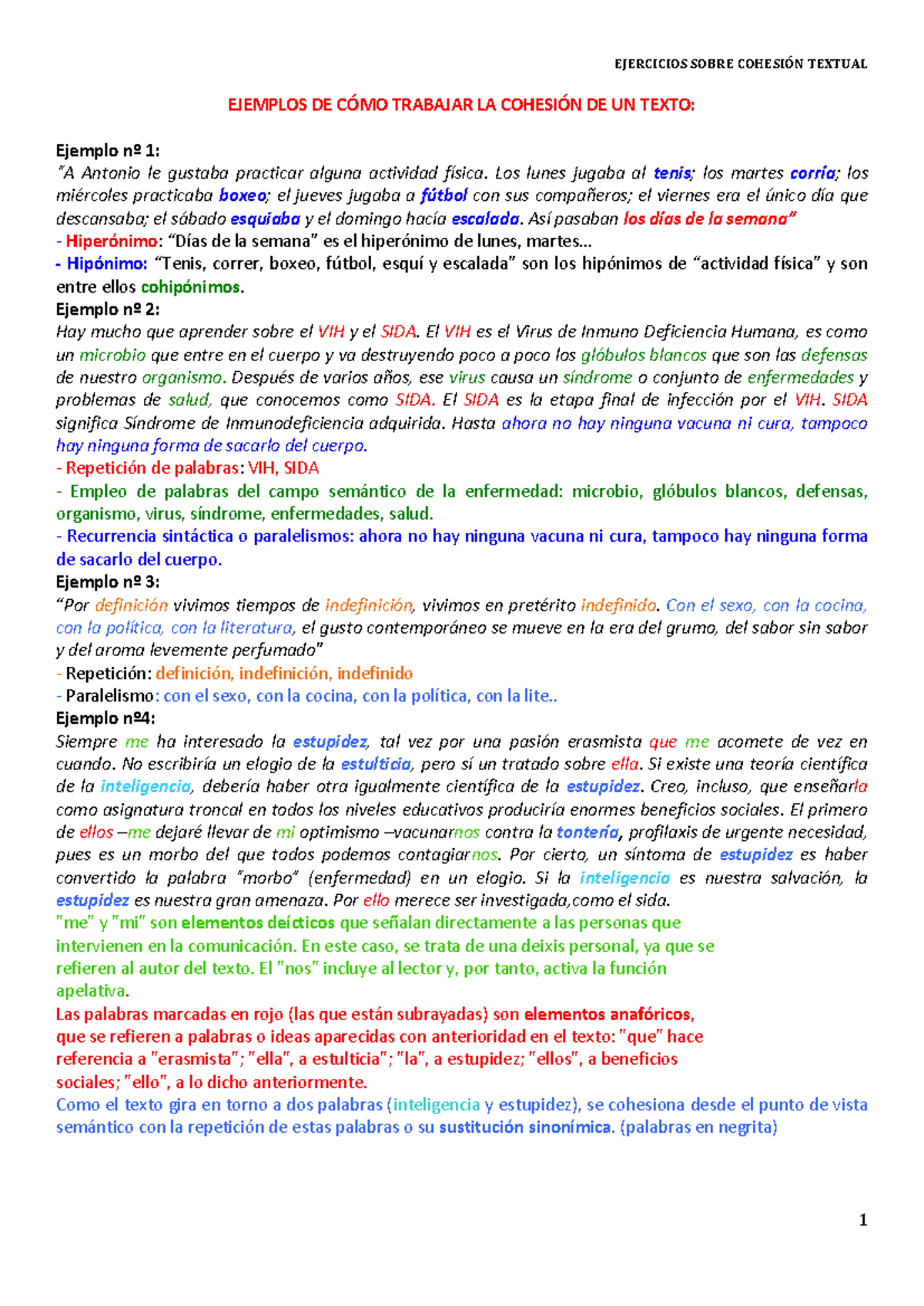 Ejercicios de cohesion textual - EJERCICIOS SOBRE COHESIÓN TEXTUAL 1 ...