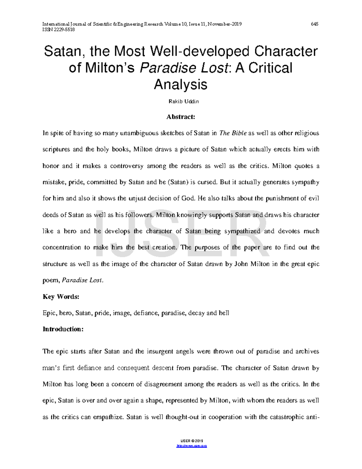 Satan the Most Well developed Character of Miltons Paradise Lost A ...