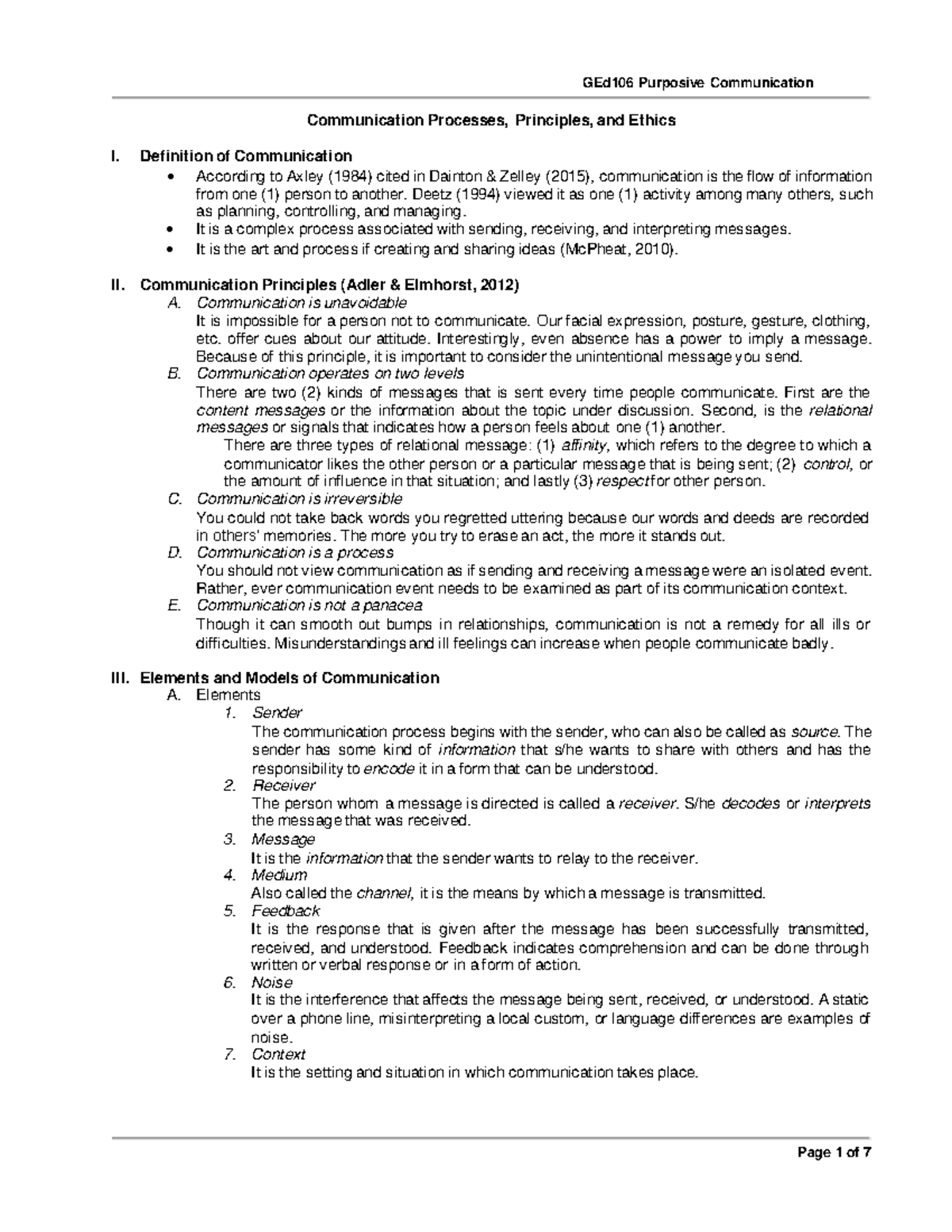 1 Lesson Material Purposive Communication - Communication Processes ...