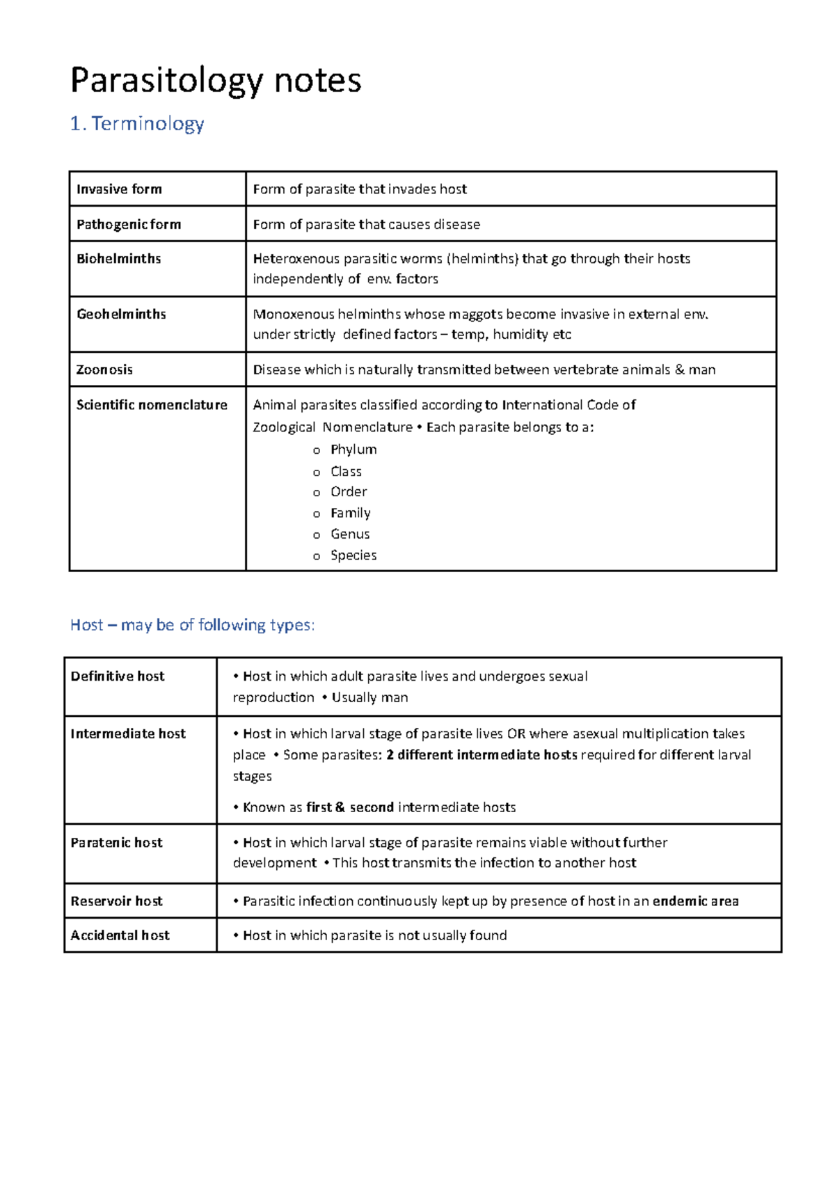Parasitology-notes - Human Biology - Studocu