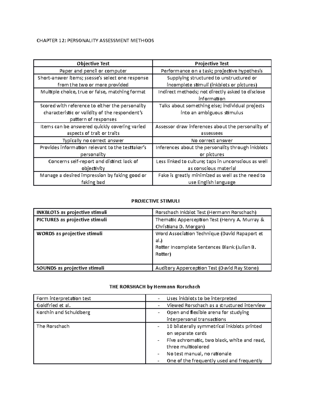 Chapter 13 psychass - CHAPTER 12: PERSONALITY ASSESSMENT METHODS ...