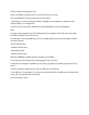 Module five wellness plan - Module Five Wellness Plan GO TO FILE ...