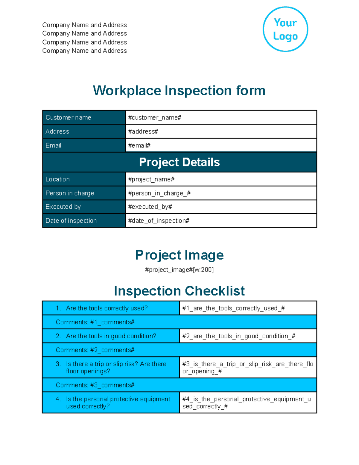Workplace inspection form - Company Name and Address Company Name and ...