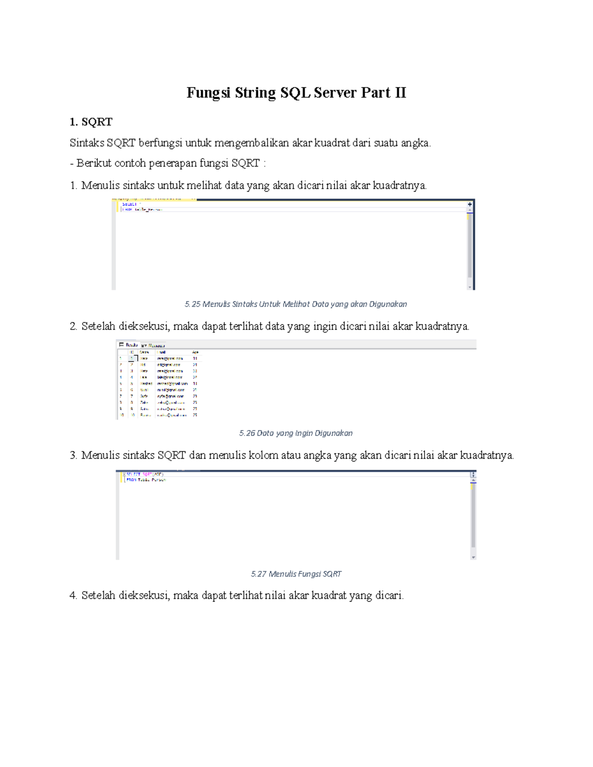 Fungsi Matematika Sql Server Part Ii Fungsi String Sql Server Part Ii 1 Sqrt Sintaks Sqrt