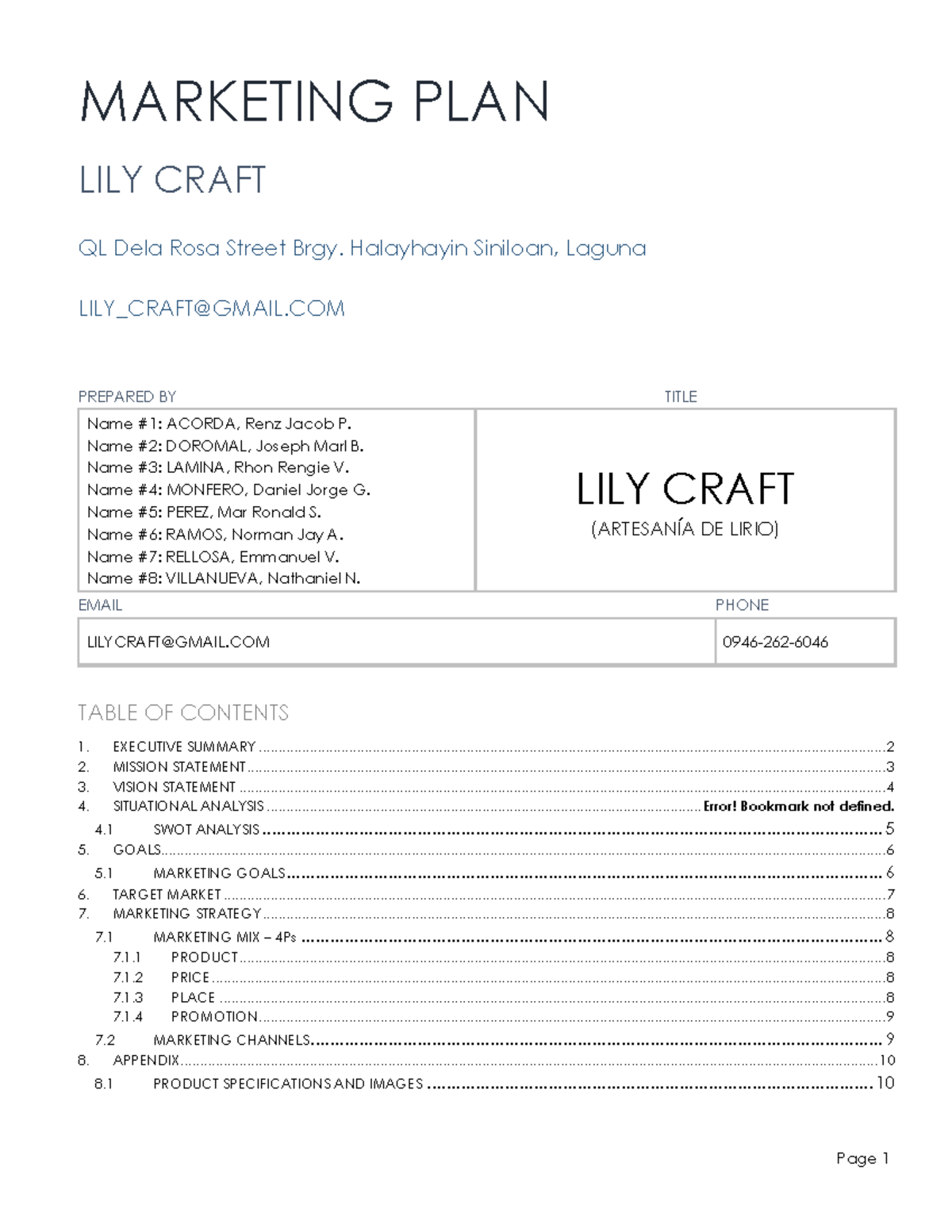 Marketing PLAN LILY Craft Artesanía DE Lirio - MARKETING PLAN LILY ...
