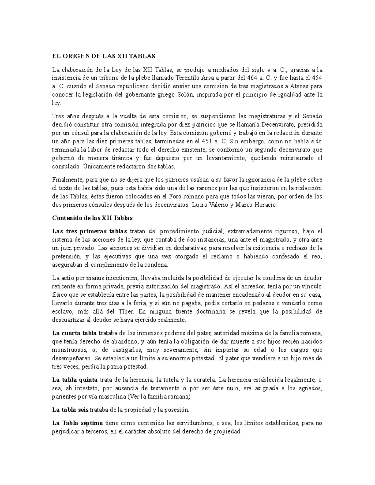 Las XII Tablas - EL ORIGEN DE LAS XII TABLAS La elaboración de la Ley ...