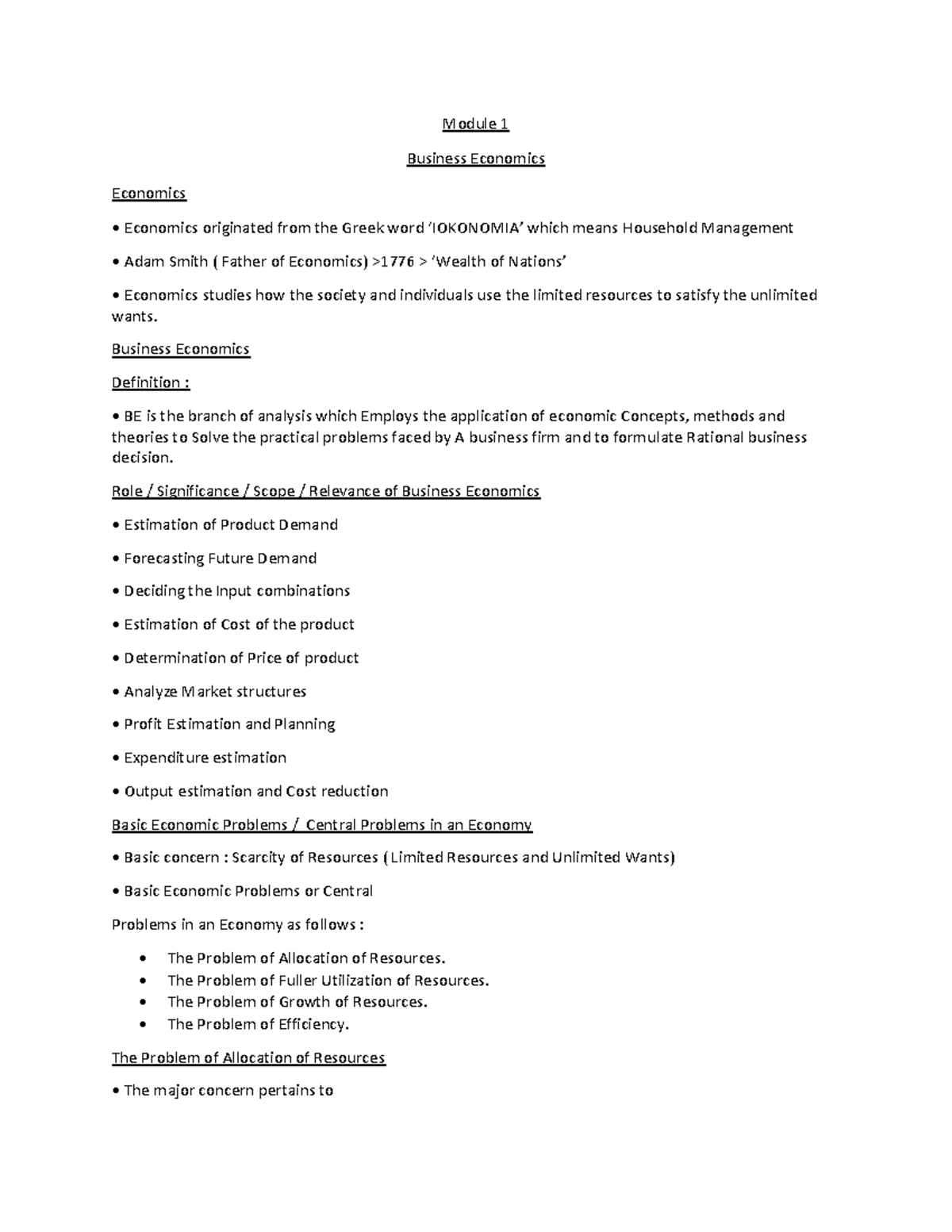 Business Economics mod 1 lecture notes - Module 1 Business Economics ...