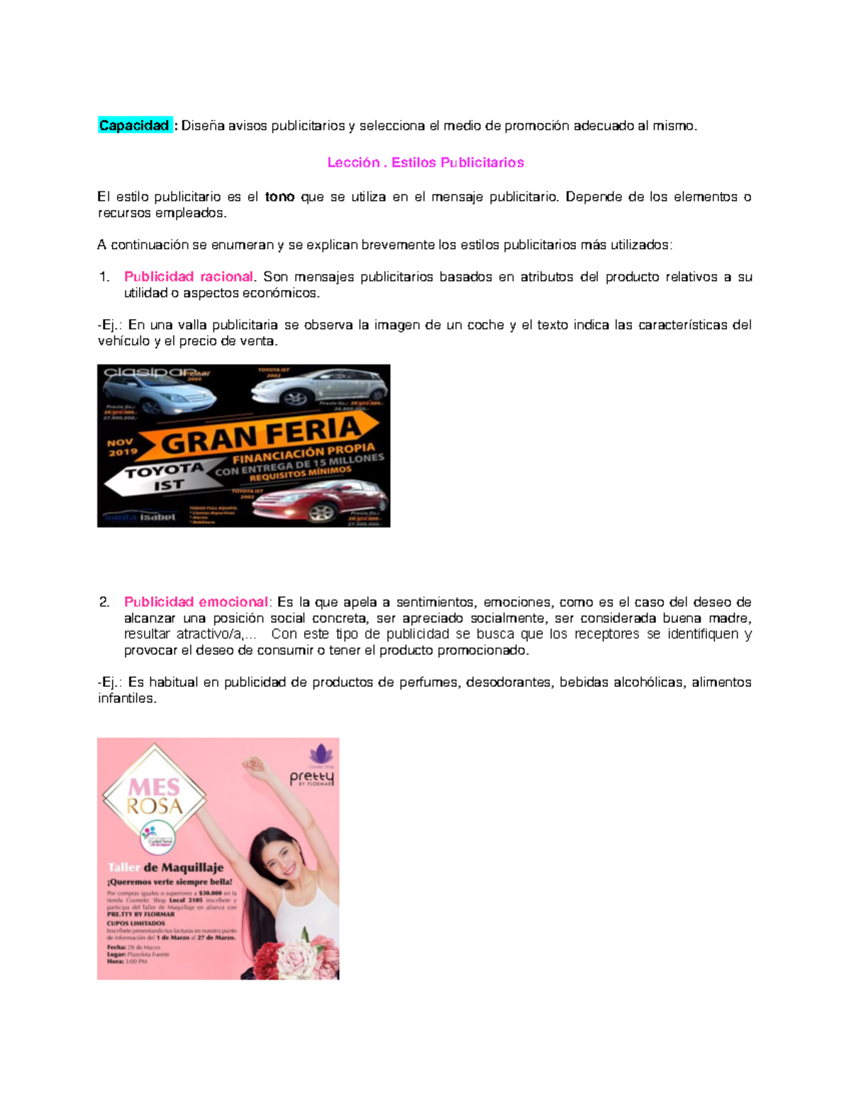 Estilos Publicitarios - Capacidad : Diseña avisos publicitarios y ...