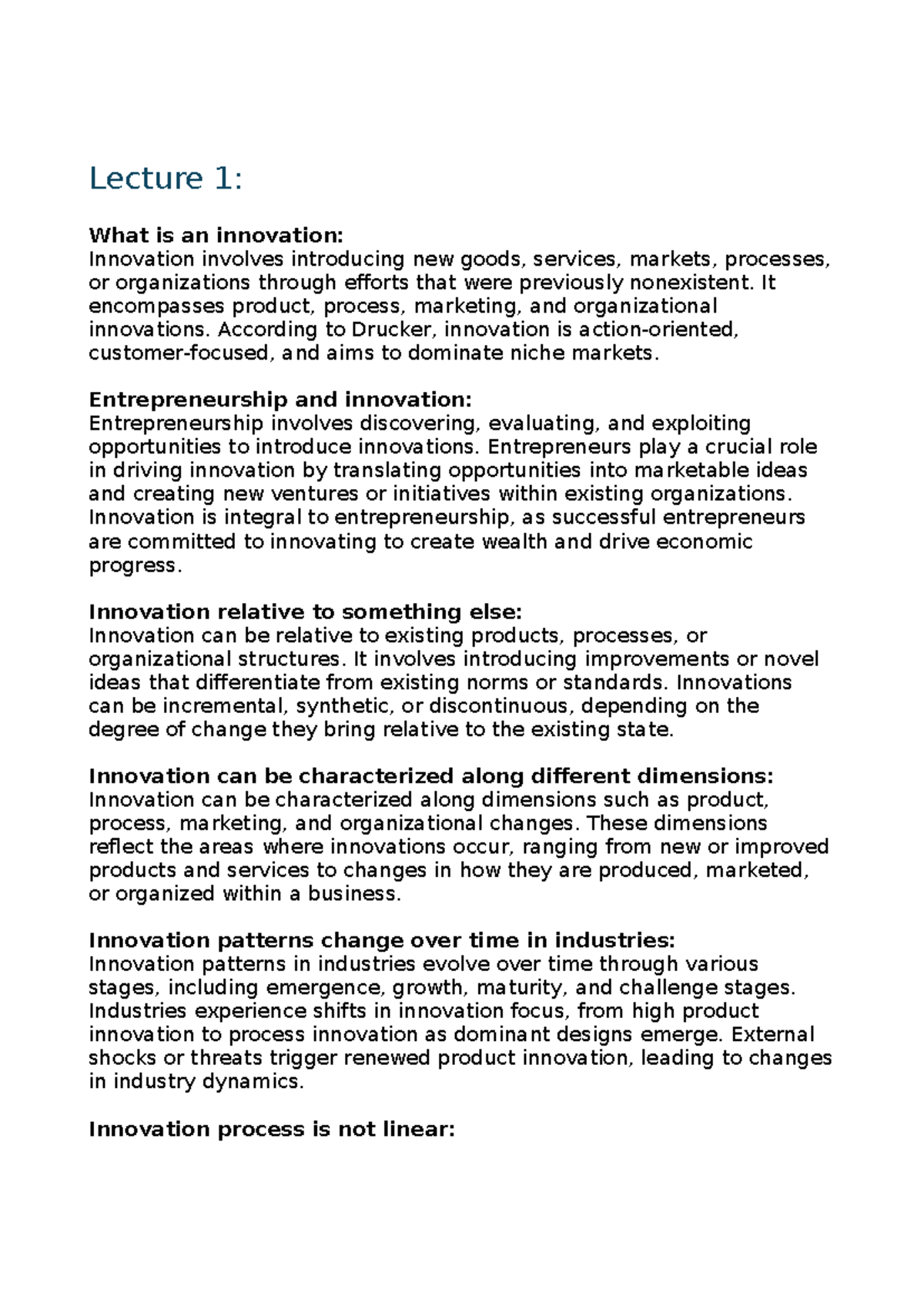 Innovation læse noter - Lecture 1: What is an innovation: Innovation ...