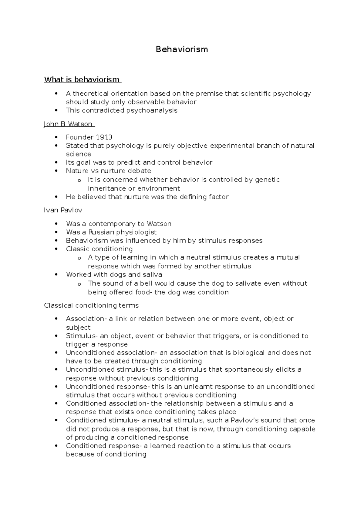 Behaviourism notes - schools of thought - Behaviorism What is ...