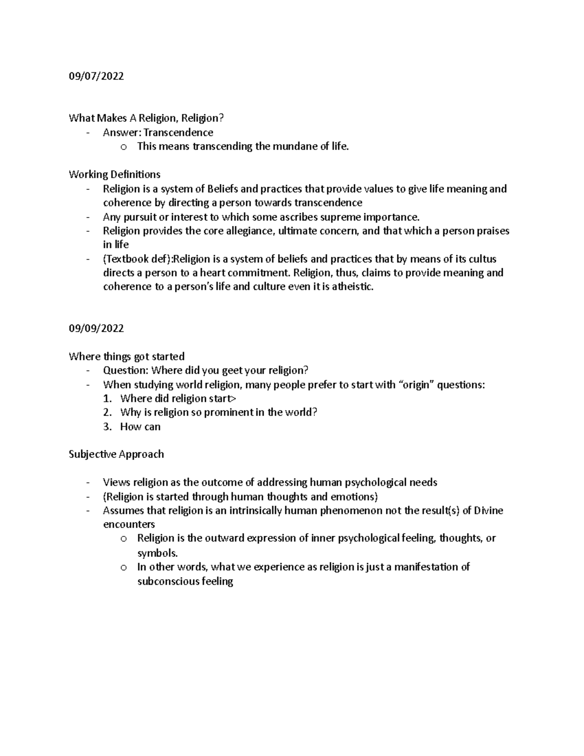 World Religion Notes - 09/07/ What Makes A Religion, Religion? - Answer ...