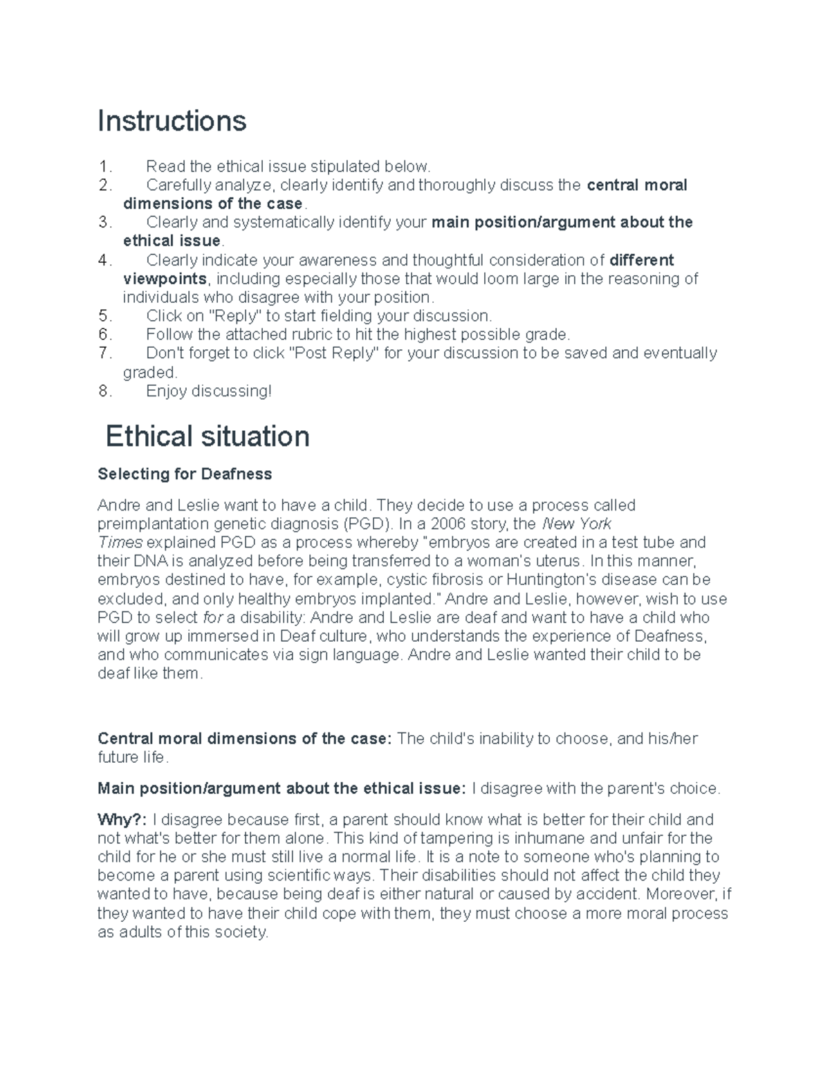 Ethics 2 - Instructions Read the ethical issue stipulated below ...