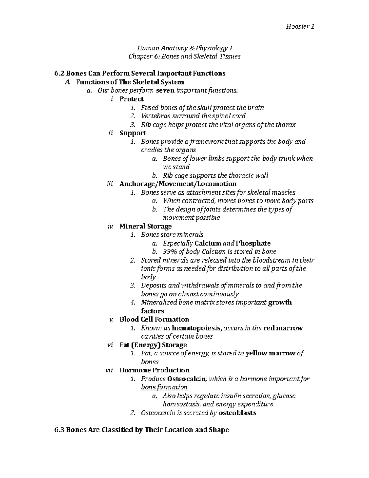 Ch. 6 Power Point Notes - Human Anatomy & Physiology I Chapter 6: Bones ...