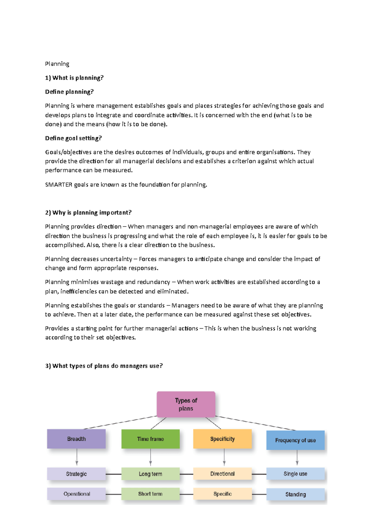 Summary of lecture - Planning 1) What is planning? Define planning ...