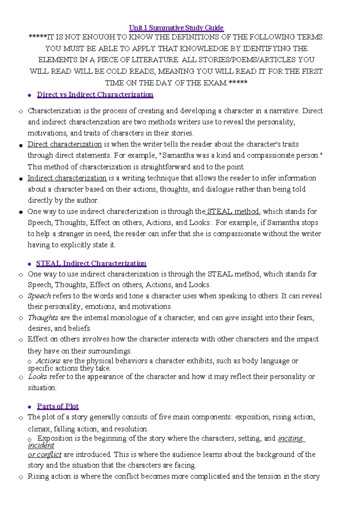 Unit 1 Summative Study Guide - Unit 1 Summative Study Guide IT IS NOT ...