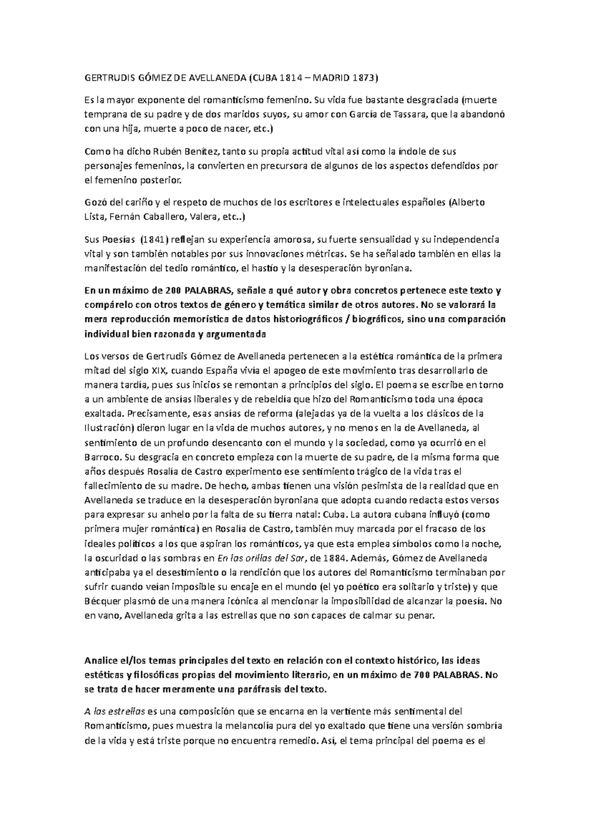Gertrudis Gomez DE Avellaneda ROMANTICISMO RESUMEN - GERTRUDIS GÓMEZ DE ...