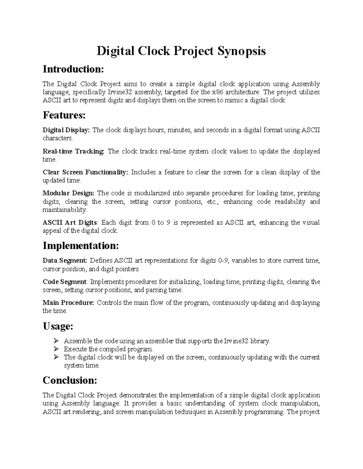 Digital Clock Project Synopsis - Digital Clock Project Synopsis ...