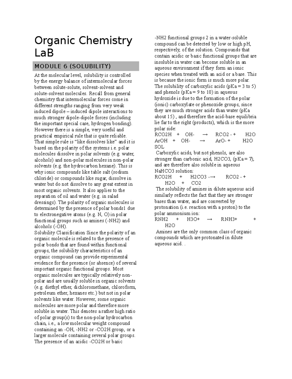 Org Chem Lab Reviewer - Lecture notes 1 - Organic Chemistry LaB MODULE ...