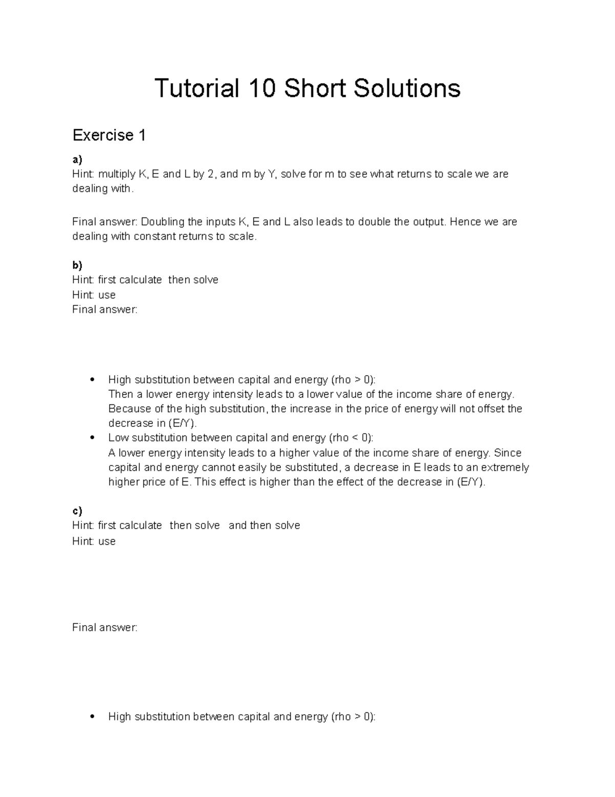 Tutorial 10 Short Solutions - Tutorial 10 Short Solutions Exercise 1 a ...