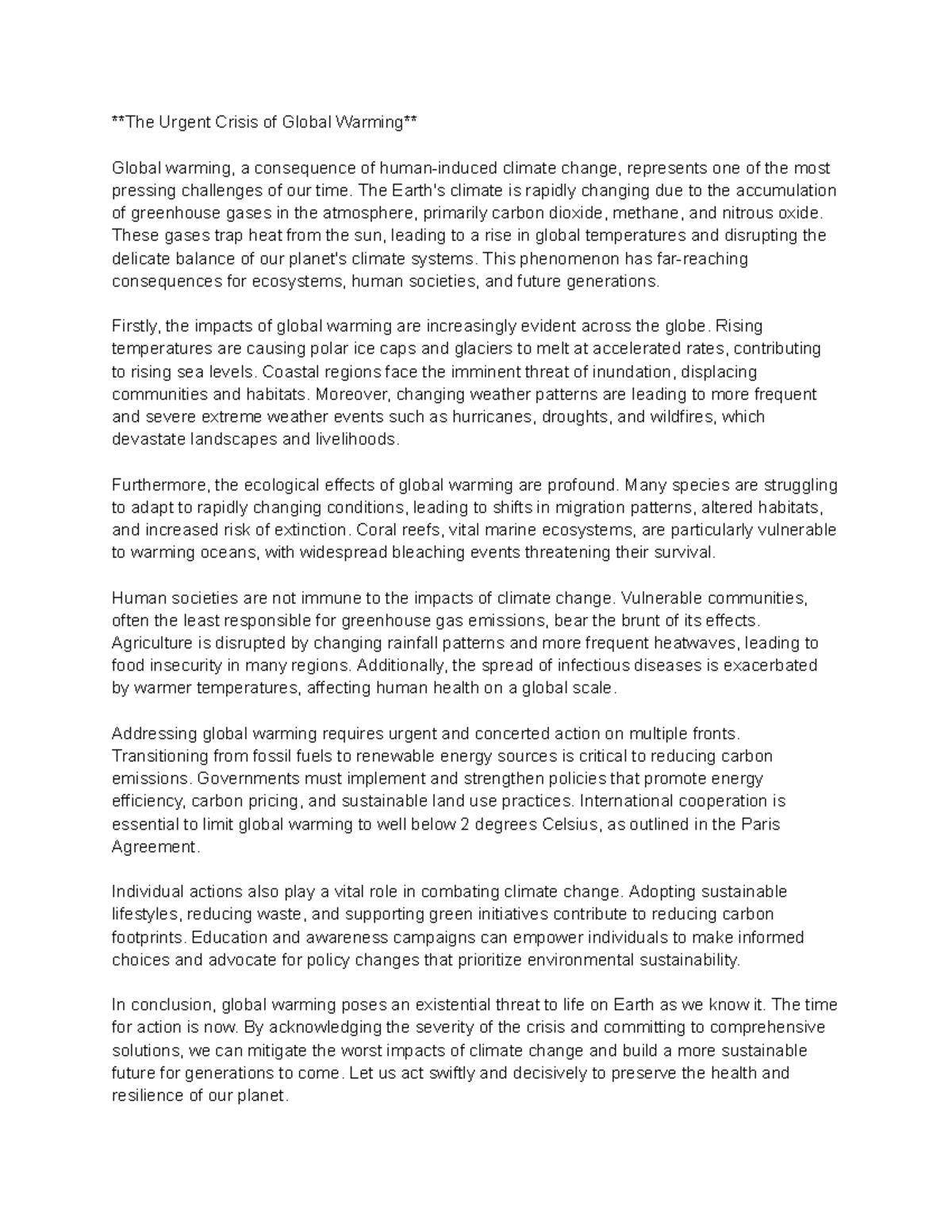 Global warming - assignment - The Urgent Crisis of Global Warming ...