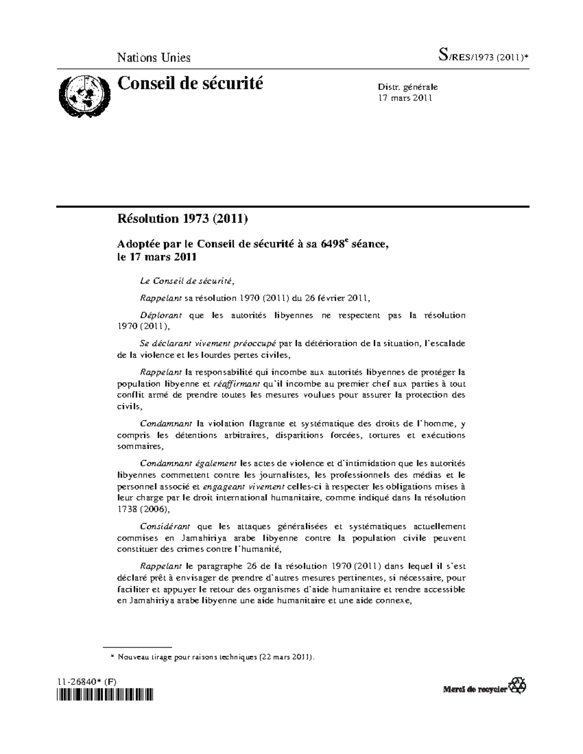 Résolution 1973 (2011 ) - Nations Unies S/RES/1973 (2011)* Conseil de ...