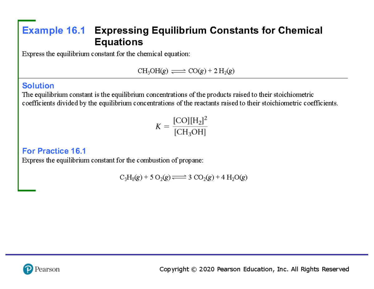 Expressing Equilibrium Constants for Chemical Equations - Studocu