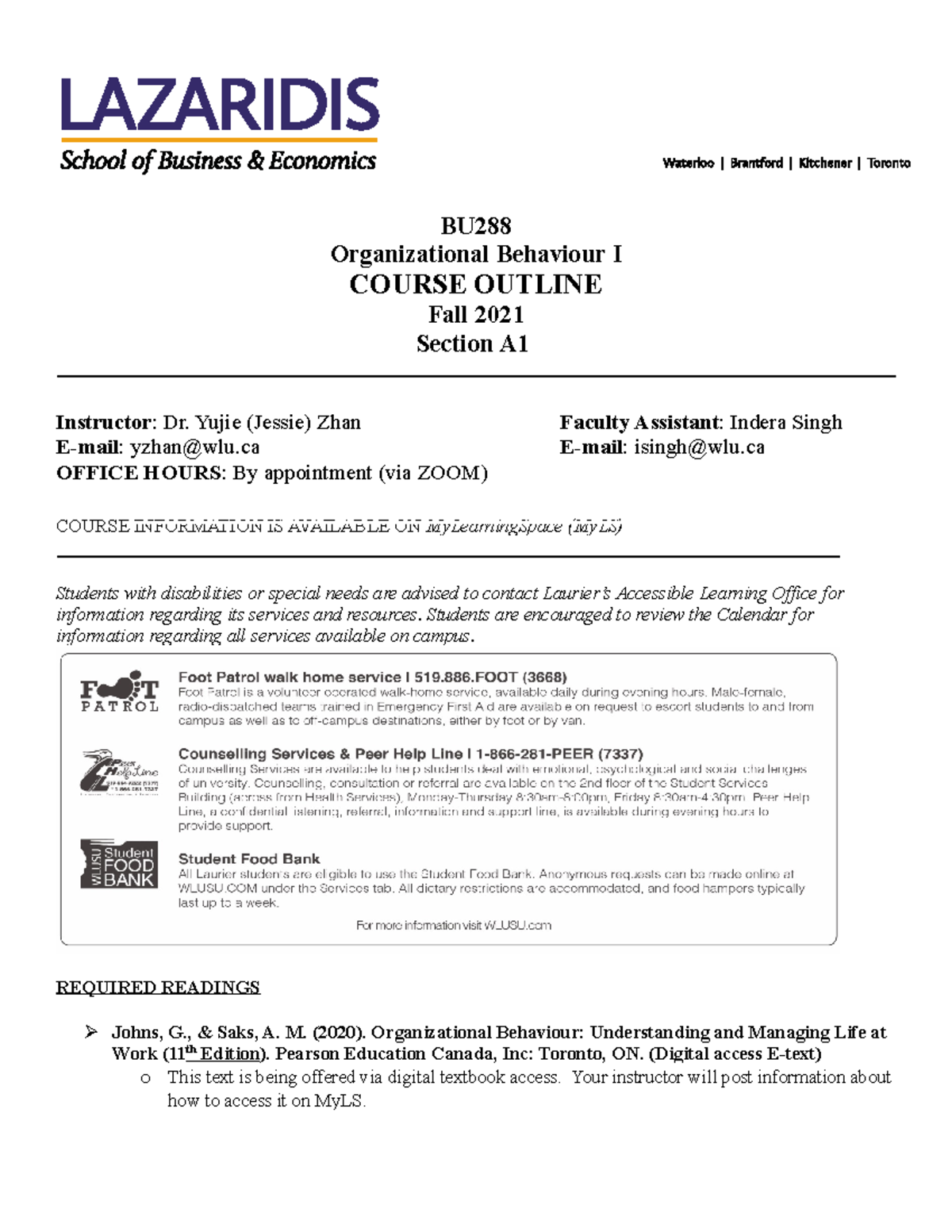 BU288 F2021 Section A1 - outline - BU Organizational Behaviour I COURSE ...