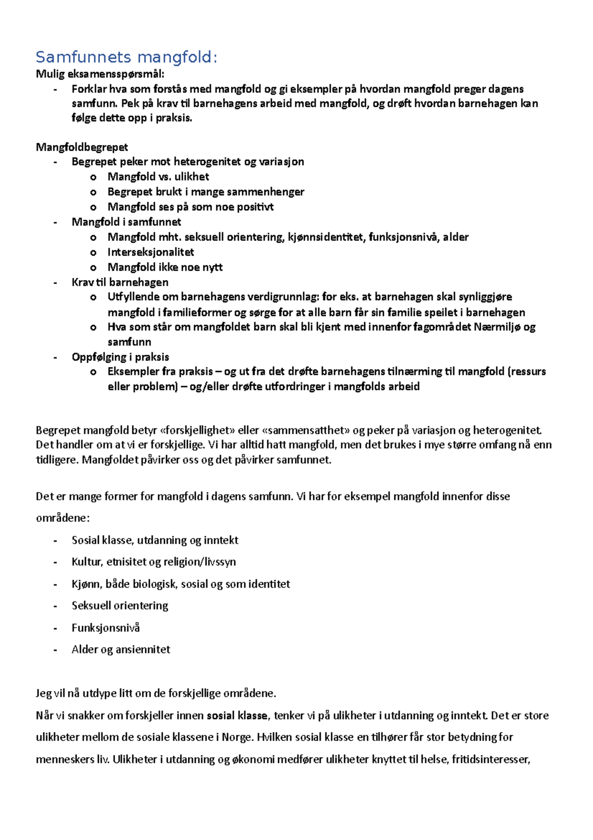 Samfunnets mangfold, barn og rettigheter og Barnehagelærerprofesjonen ...