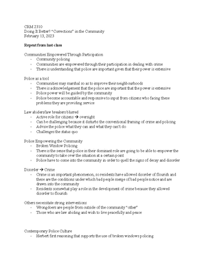 2310 notes - for crim 2310 - Community Action and Intervention: Note 3 ...