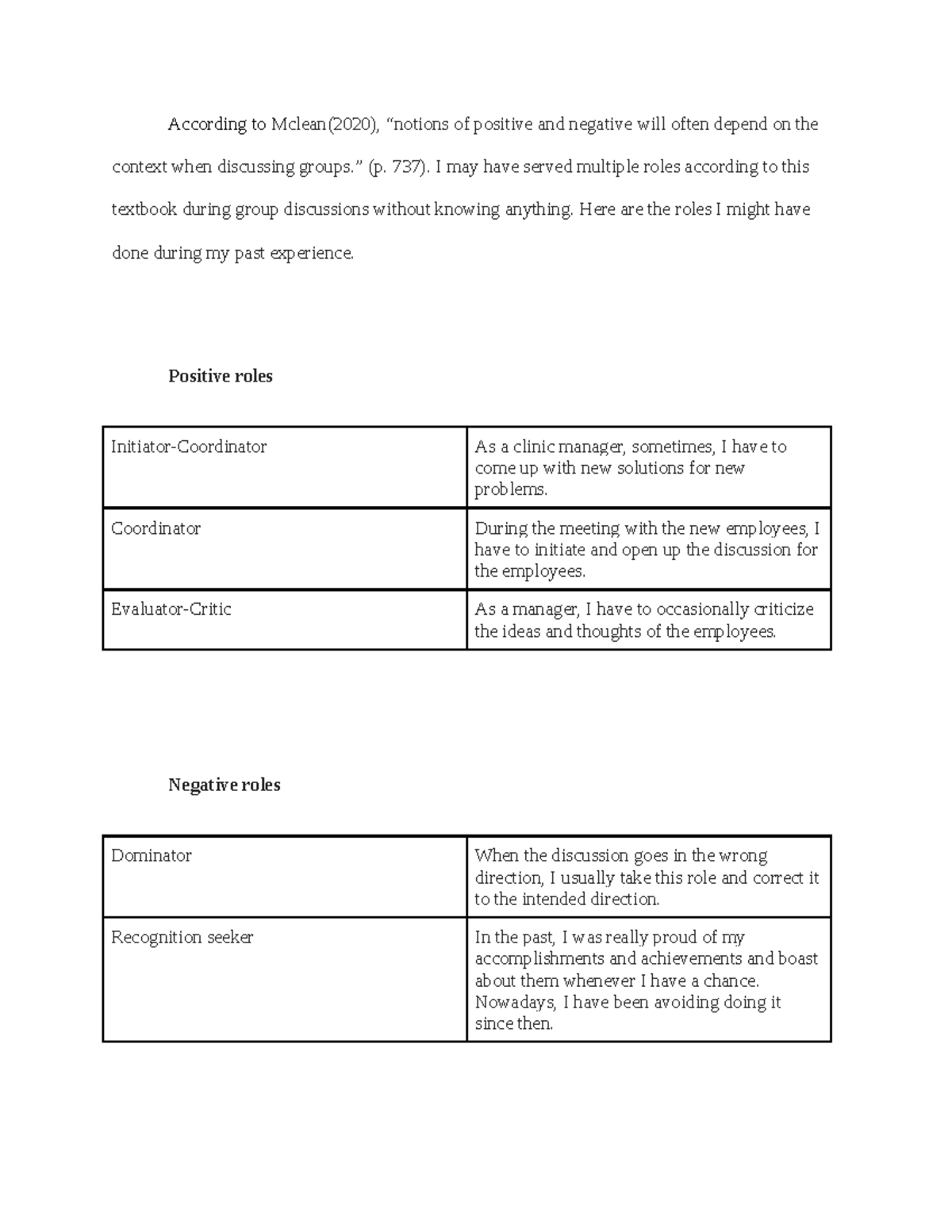 BUS 1105 Learning Journal Unit 8 - According to Mclean(2020), “notions ...