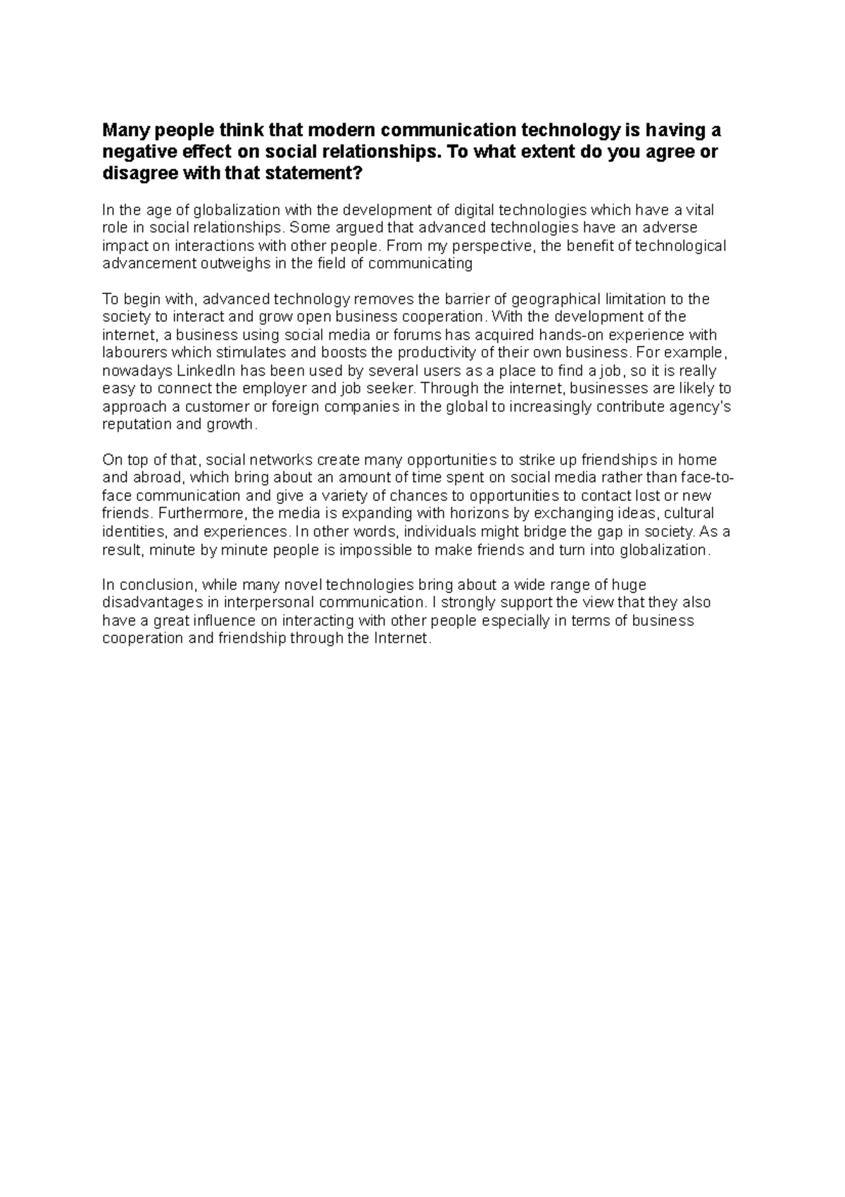 Task 2 -Technology - Ielts - Many people think that modern ...