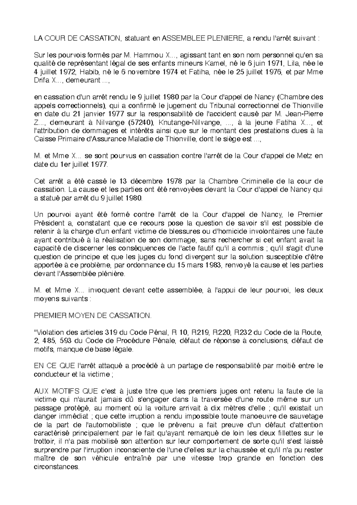 Arrêt Derguini - LA COUR DE CASSATION, statuant en ASSEMBLEE PLENIERE ...