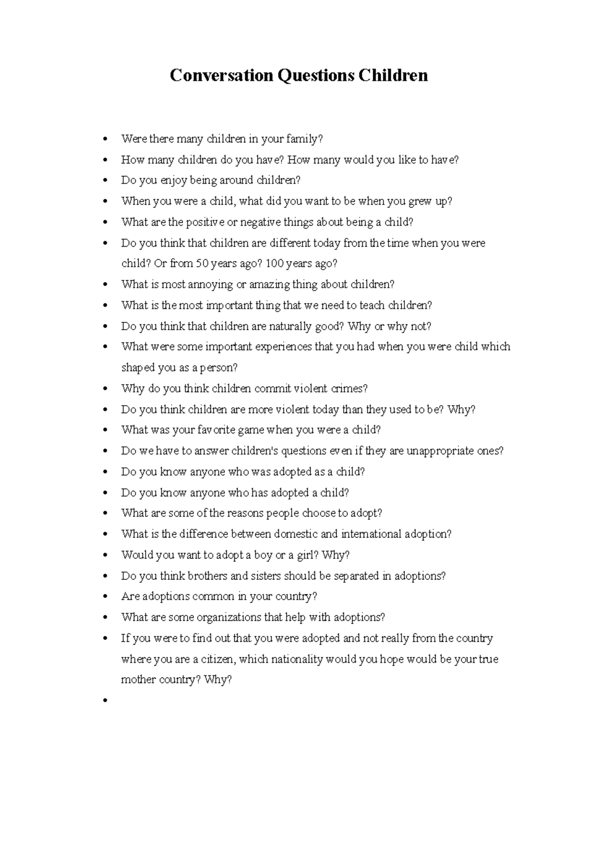 Conversation Questions Children. Conversation Questions Children ...