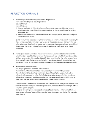 HRM reflection 2 - individual assignmnet - 1 TITLE PAGE Individual ...