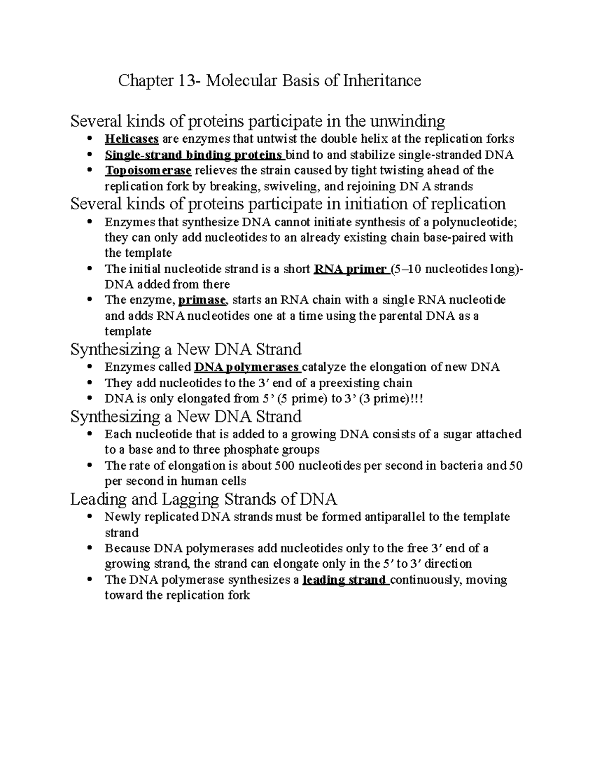 Chapter 13- Bio Notes 2 - Chapter 13- Molecular Basis of Inheritance ...