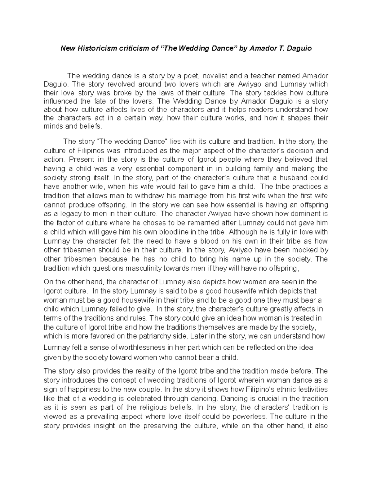 New Historicism - Daguio The wedding dance is a story by a poet ...