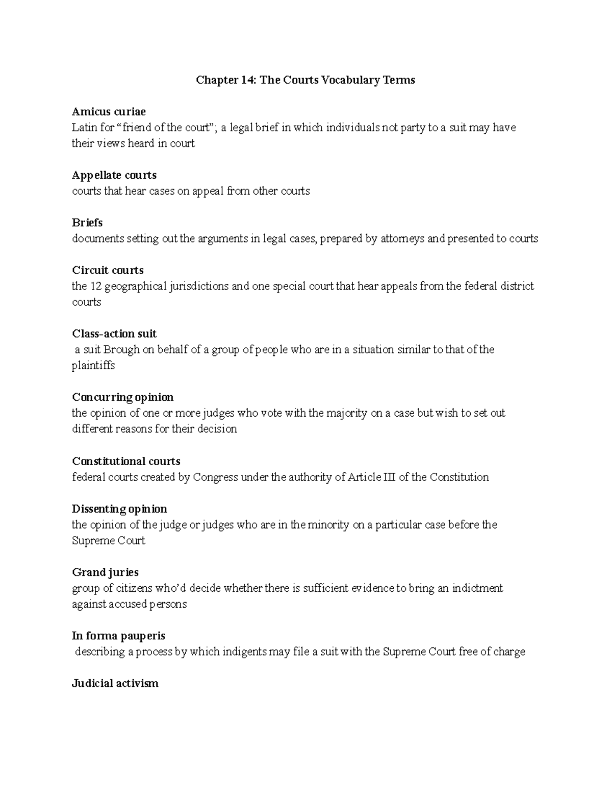 Chapter 14 The Courts Vocabulary Terms - Studocu