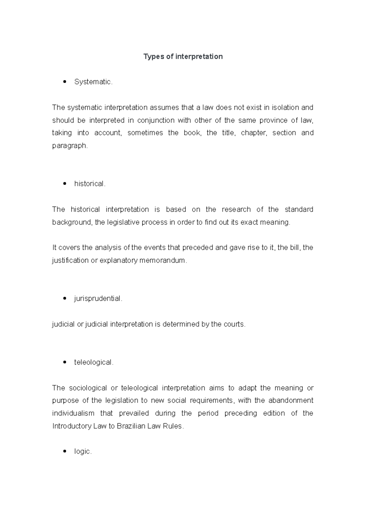 The types of interpretation - Types of interpretation Systematic. The ...