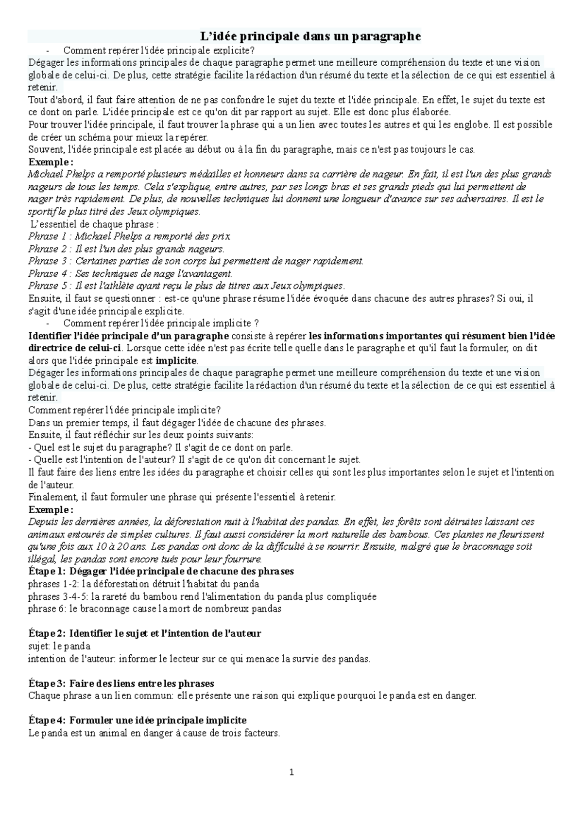 Lidée principale dans un paragraphe - L’idée principale dans un ...
