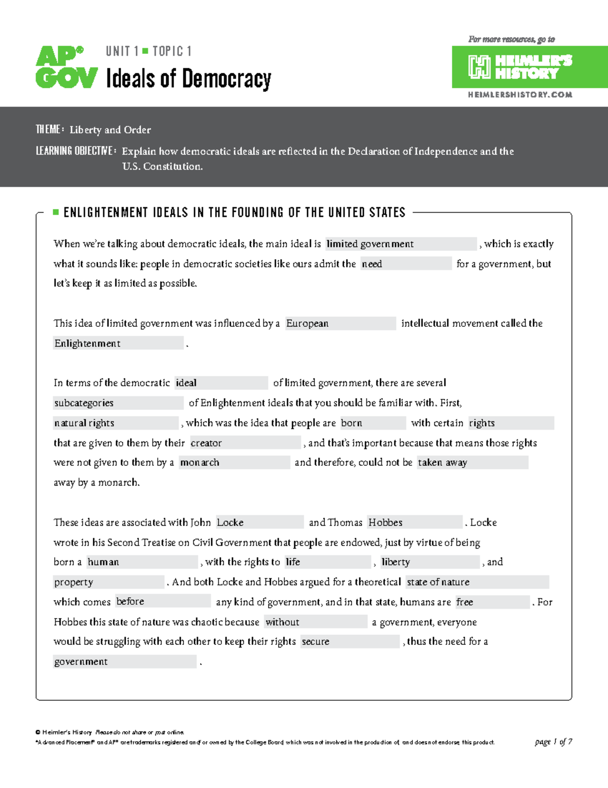 Gov notes unit 1 topic 1 - H E I M L E R S H I S T O R Y. C O M ...