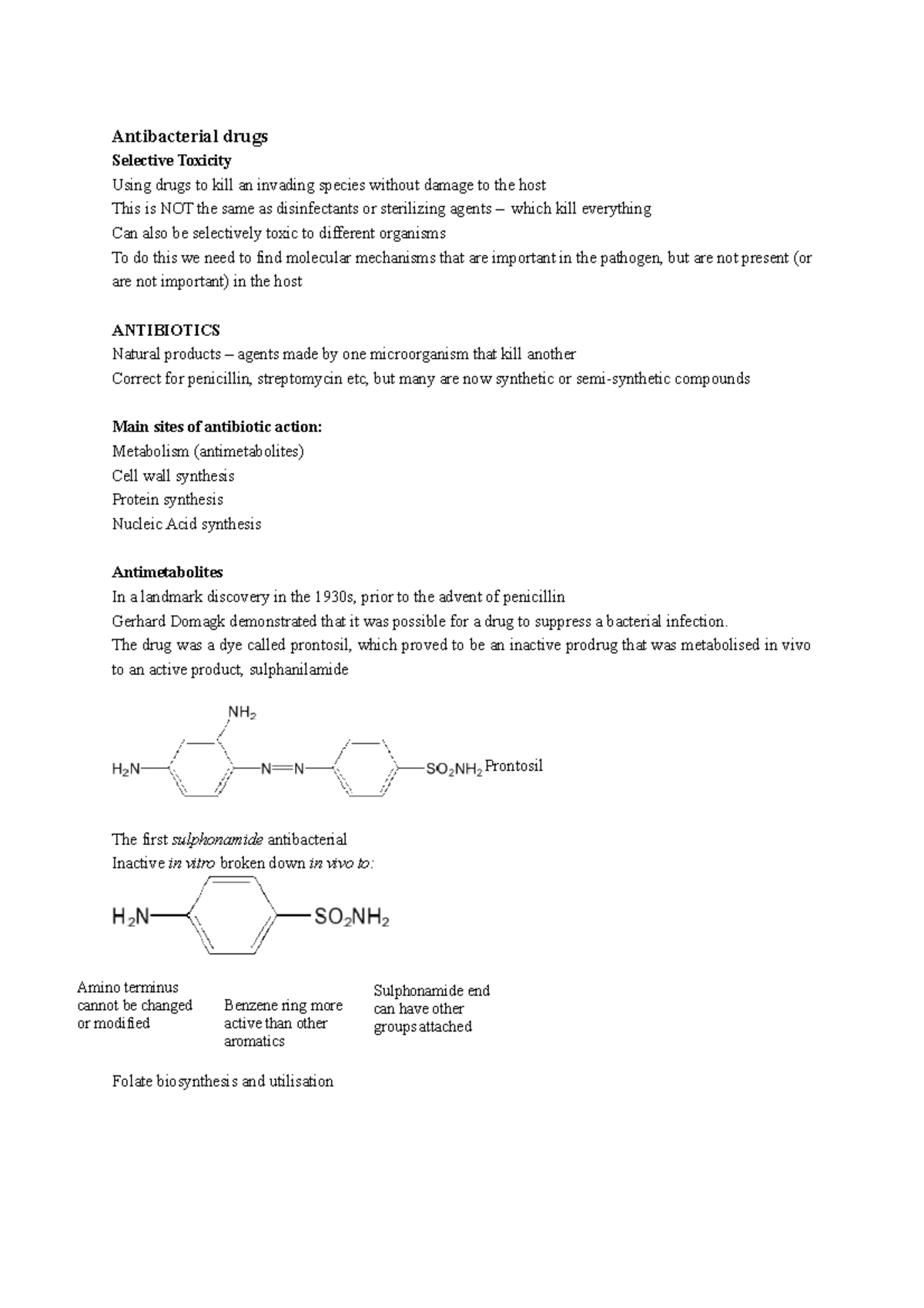 Antibiotics - Handout - Antibacterial drugs Selective Toxicity Using ...