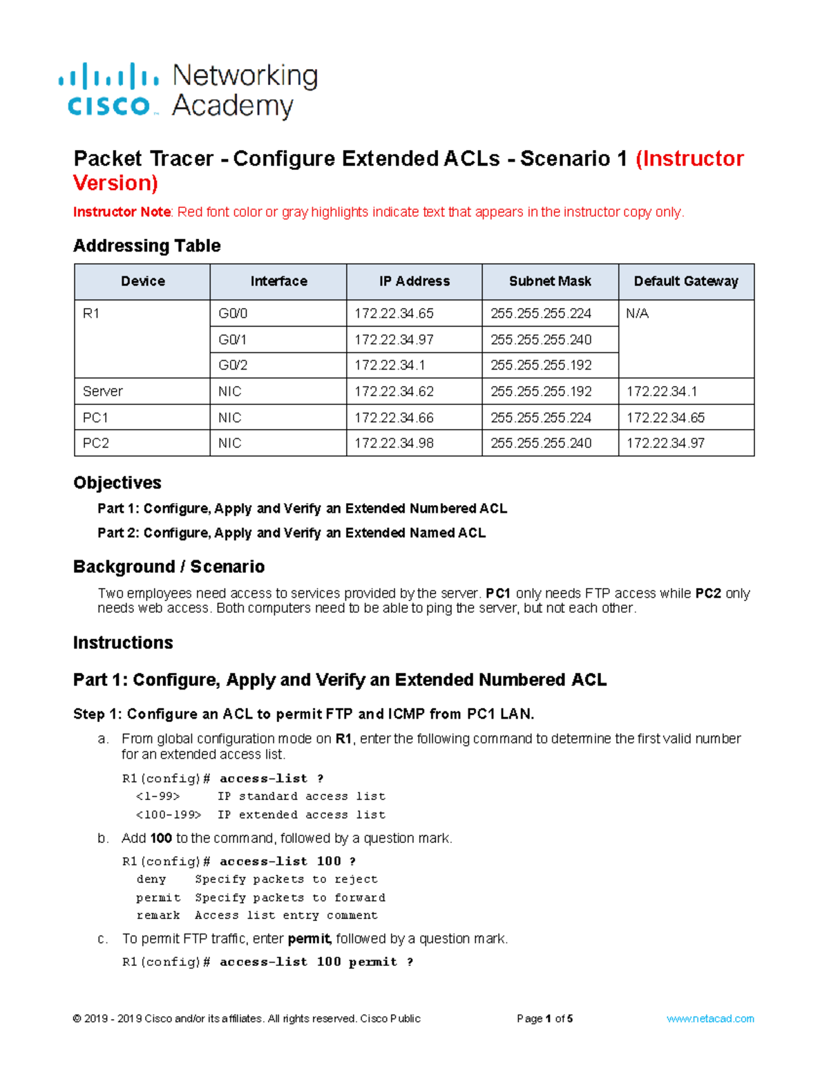 5 4 12 Packet Tracer Configure Extended Ipv4 Acls Scenario 1 Ilm Packet Tracer