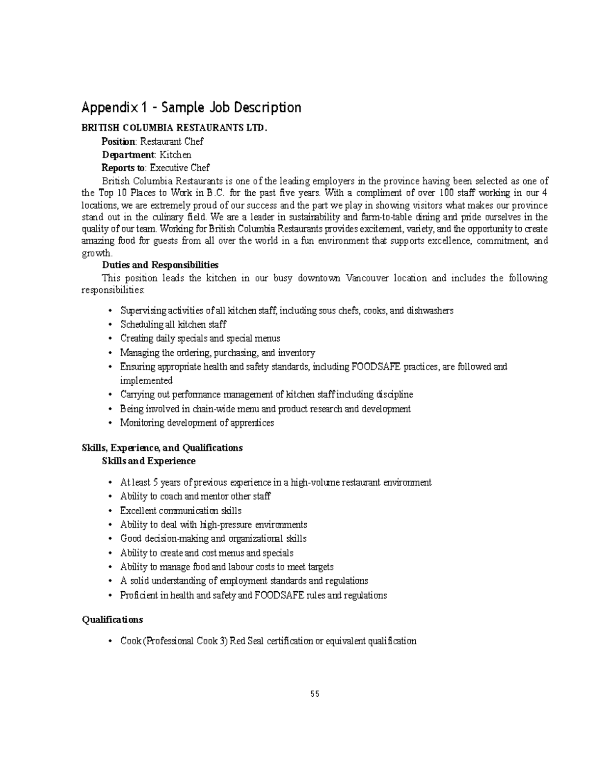 Text Book Appendices - BRITISH COLUMBIA RESTAURANTS LTD. Position ...