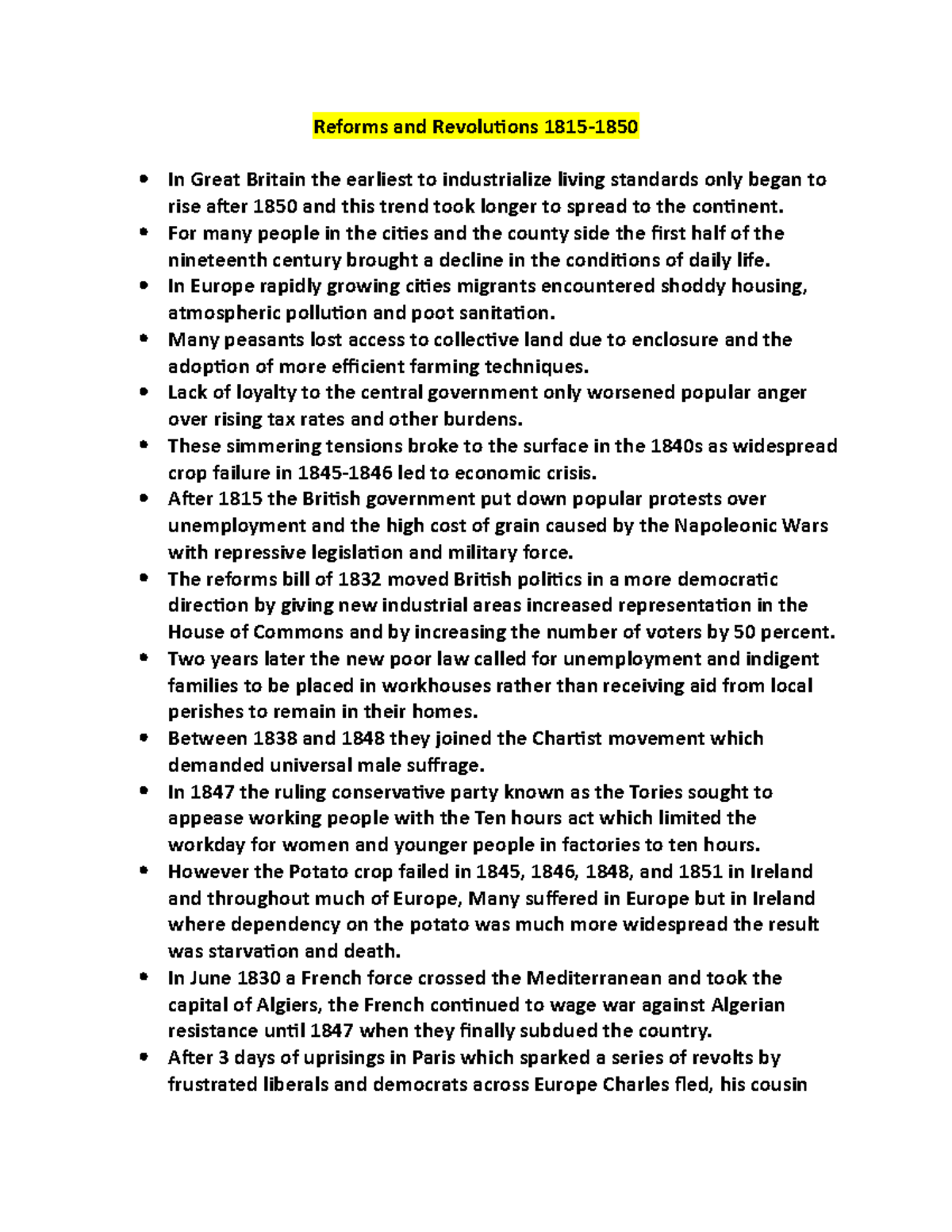 Reforms and Revolutions 1815 - For many people in the cities and the ...