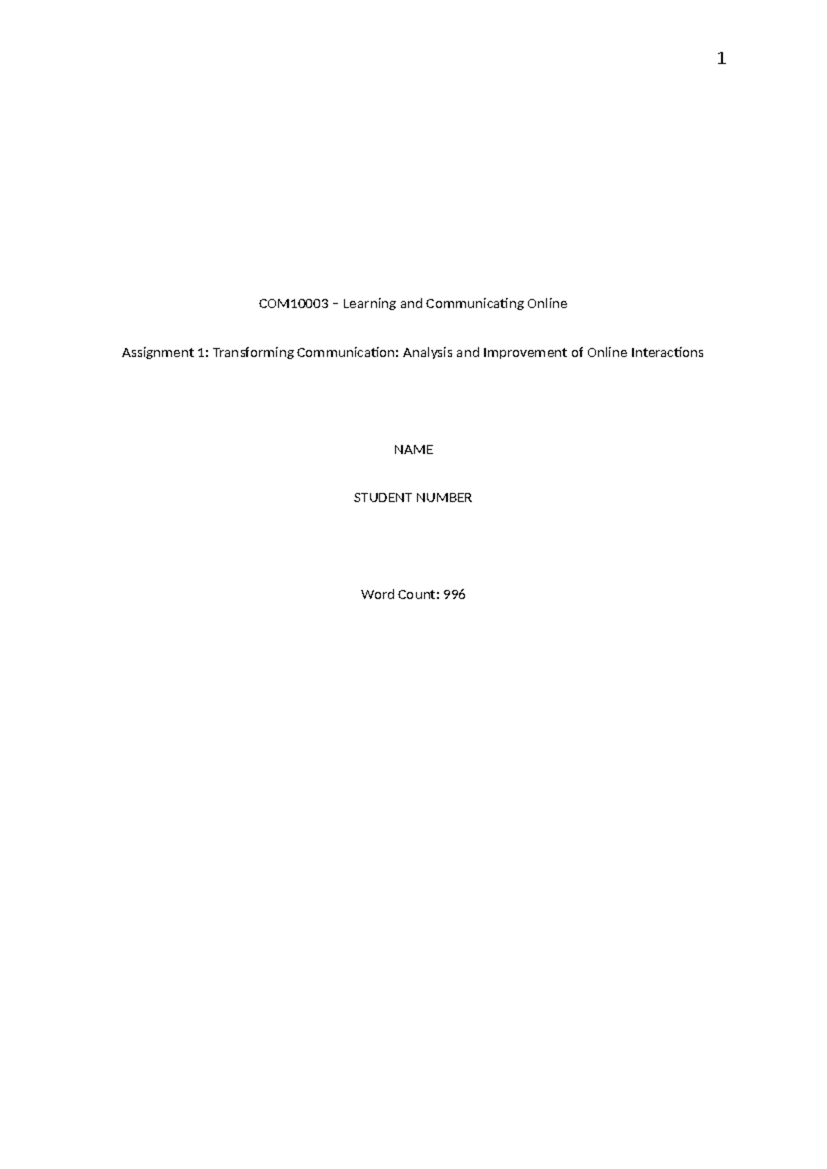 COM10003 - Assignment 2 - COM10003 – Learning and Communicating Online ...