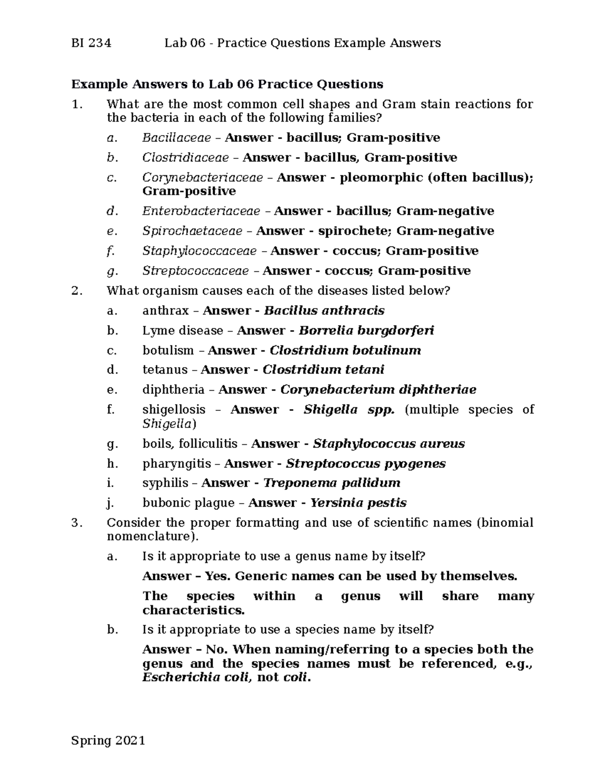 Lab 06 Practice Questions Example Answers - BI 234 Lab 06 - Practice Questions Example Answers ...