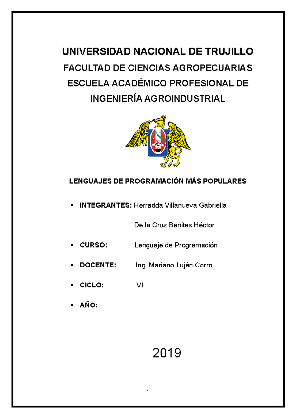 Lenguajes de programacion mas populares - UNIVERSIDAD NACIONAL DE ...